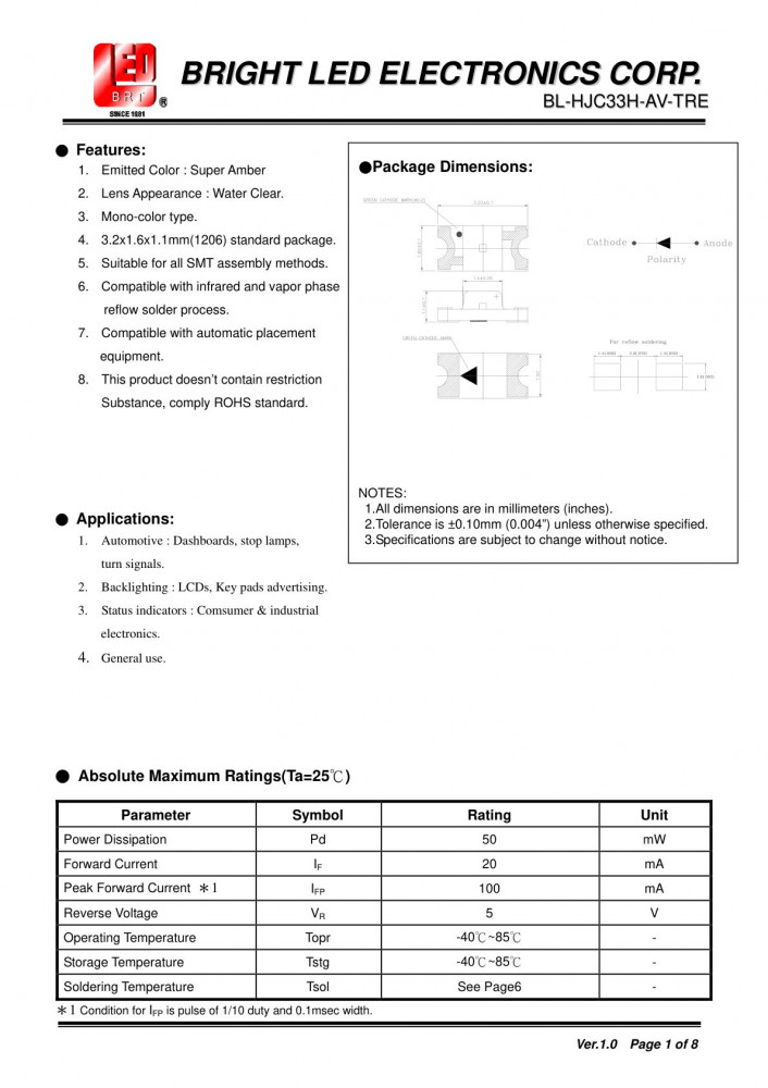BL-HJC33H-AV-TRE technical document page 1
