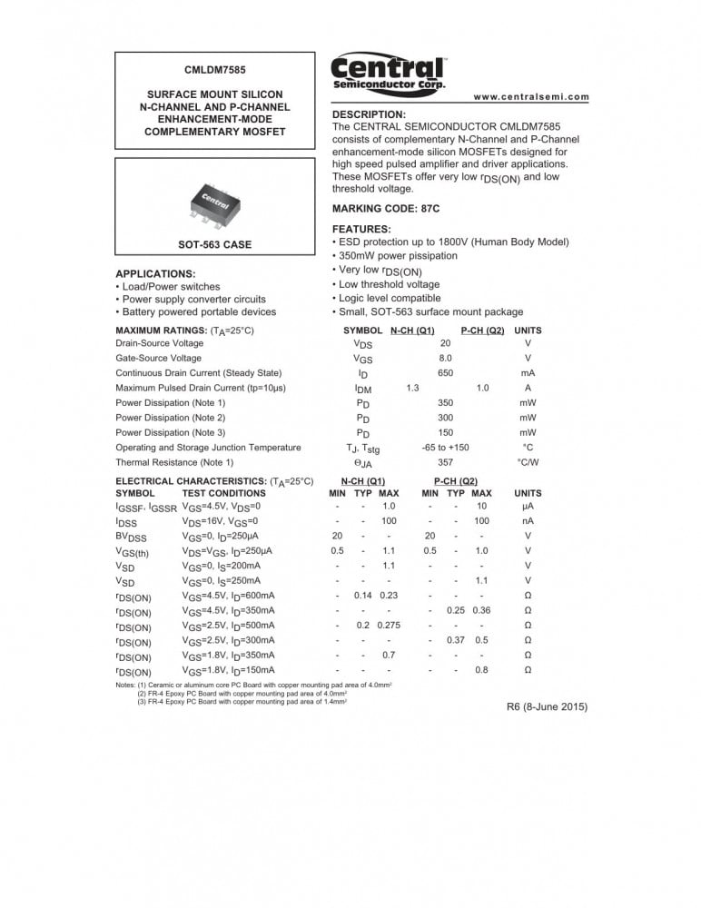 CMLDM7585 datasheet page 1