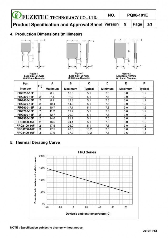 FRG Series specification sheet page 2