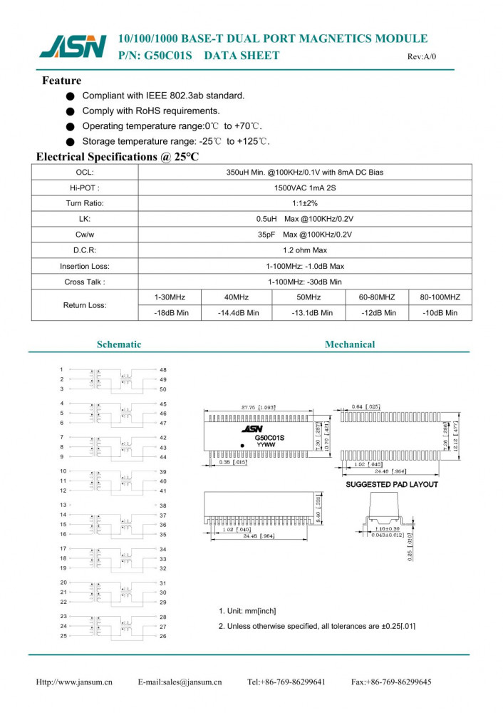 JASN G50C01S technical document page
