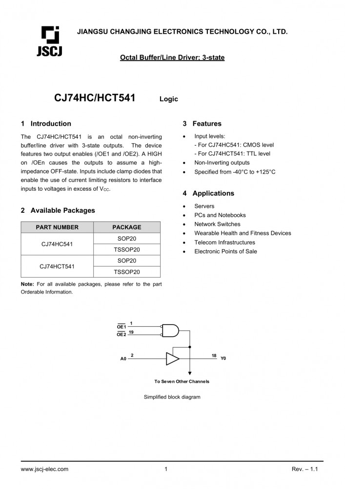 CJ74HCT541BGN datasheet page 1