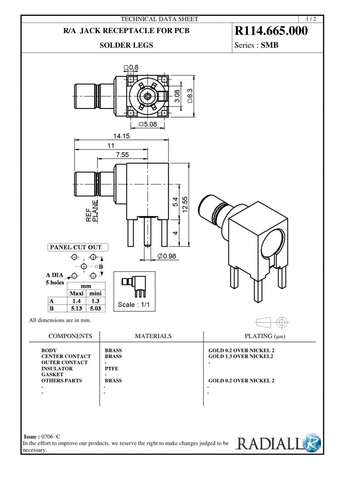 Radiall R114665000 technical document, page 1
