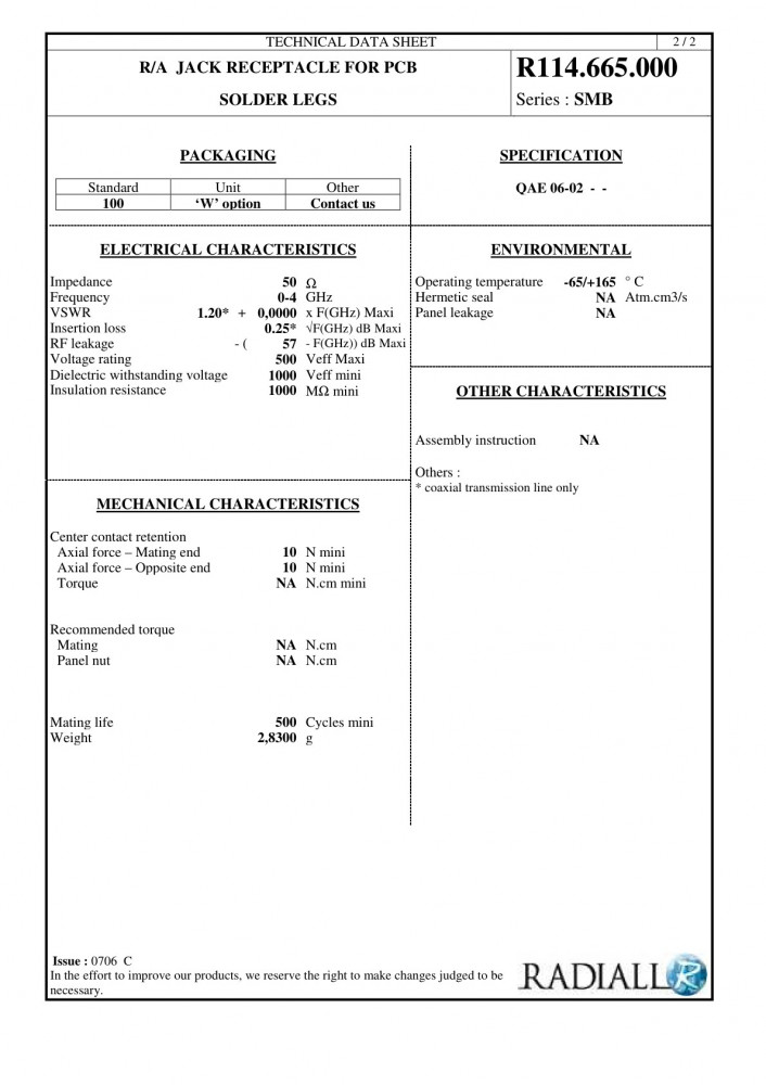 Radiall R114665000 technical document, page 2
