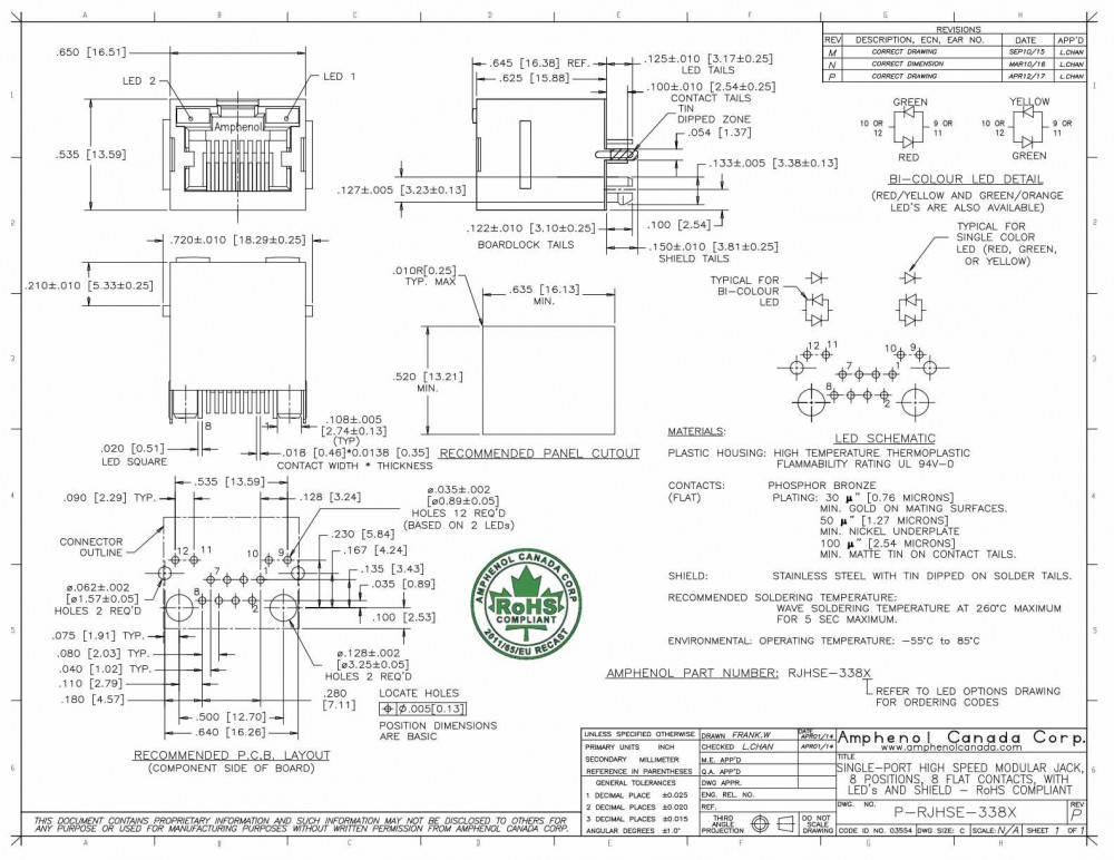 Amphenol RJHSE-3381 technical drawing