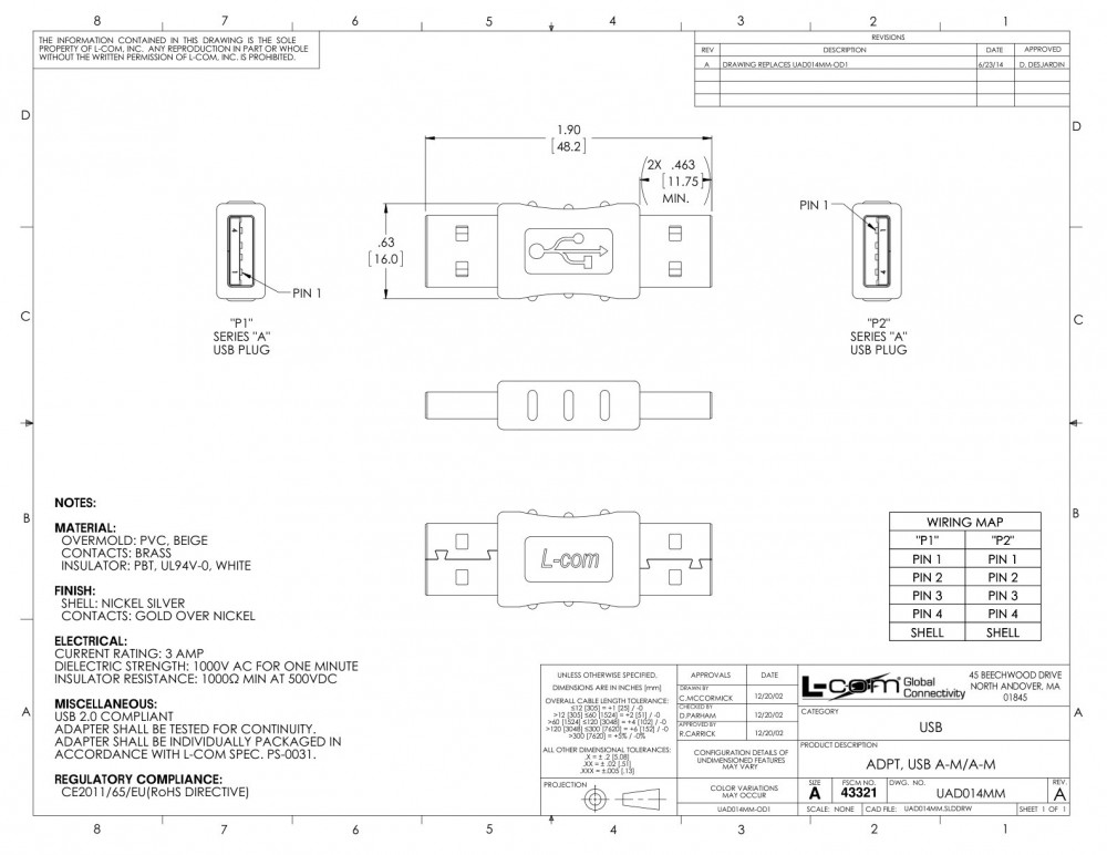 L-com UAD014MM technical drawing preview