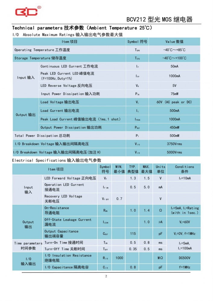 BCV212A datasheet page 2
