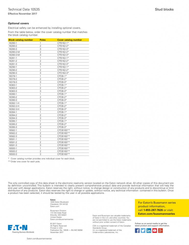 Eaton Bussmann stud blocks datasheet page 4