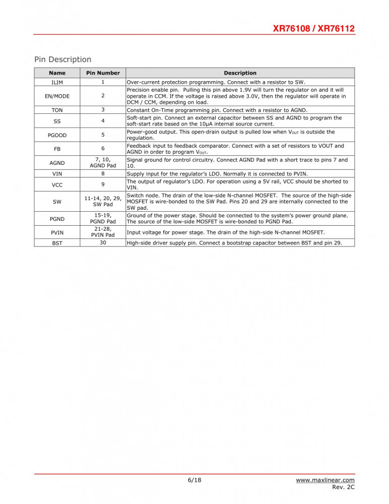 XR76108ELTR-F datasheet page 6