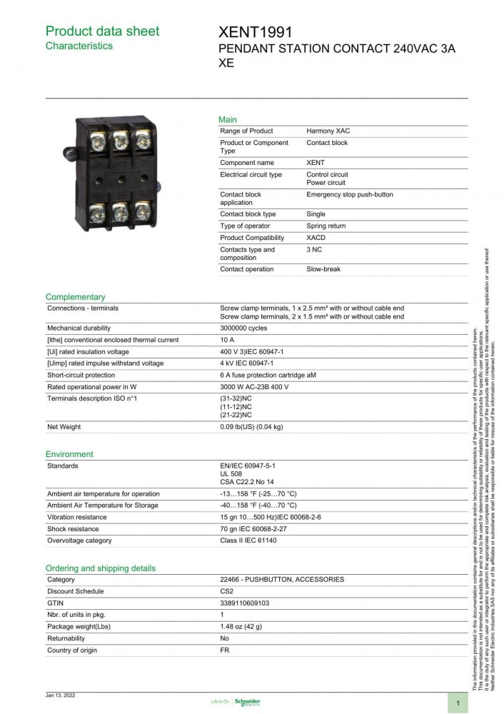 XENT1991 technical document page 1