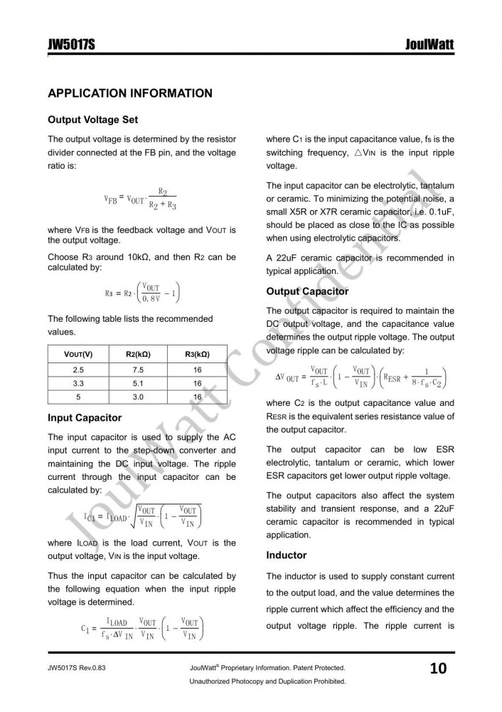 JW5017S datasheet page 10