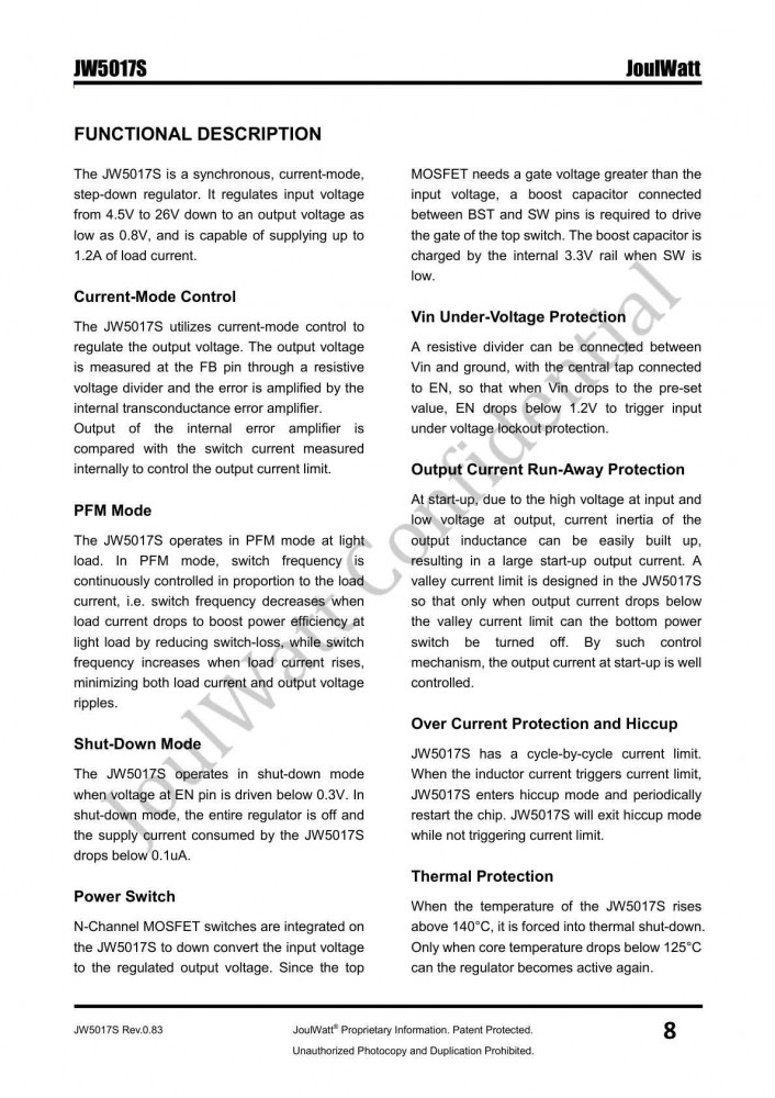 JW5017S datasheet page 8