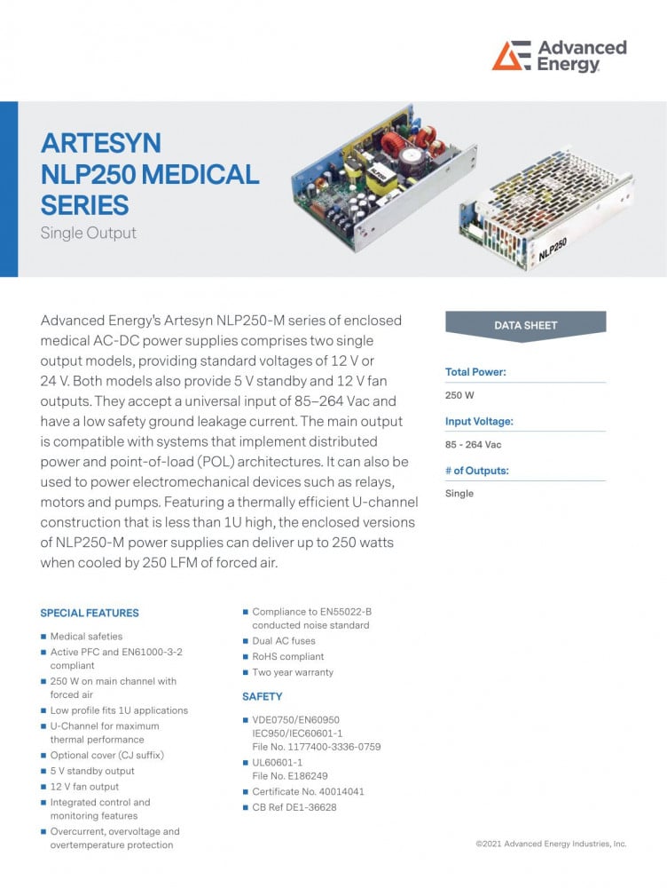 NLP250 medical series datasheet page 1