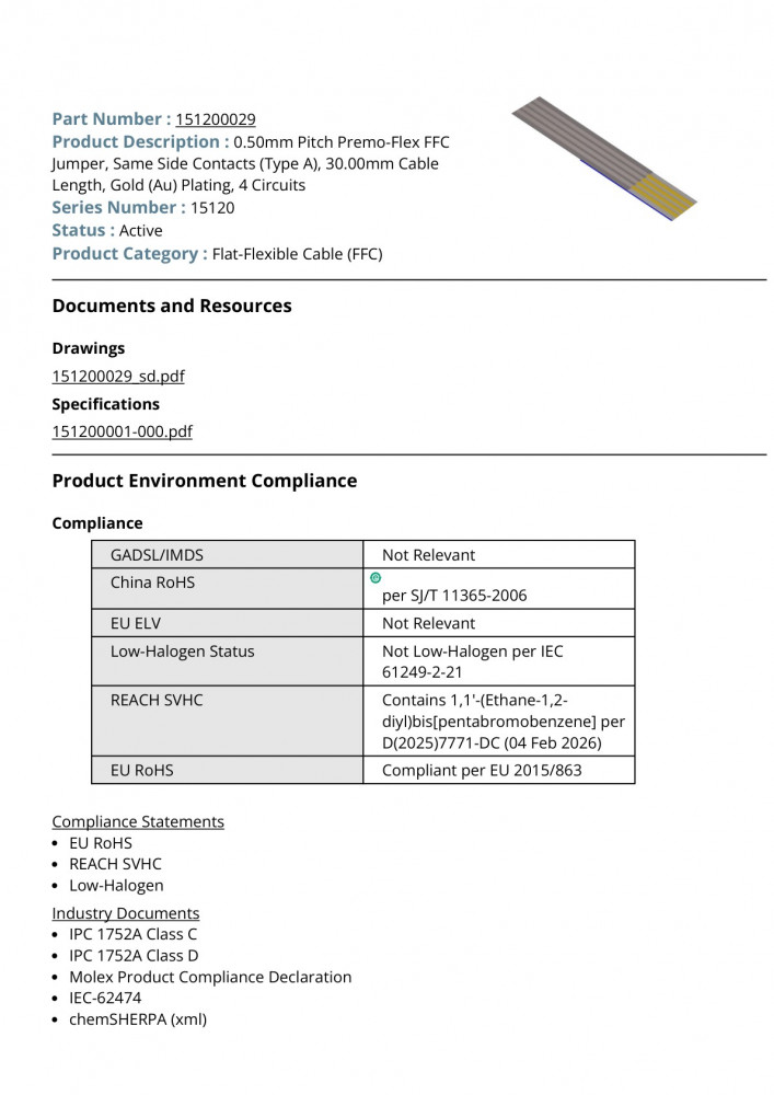 Molex 151200029 technical document page 1