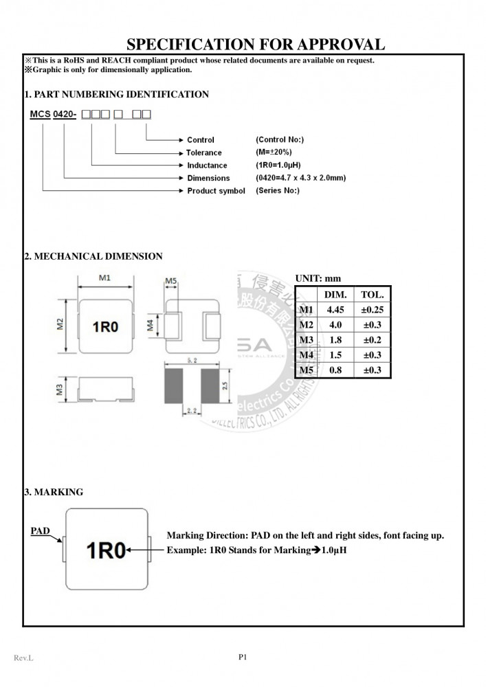 PSA MCS0420-100MN1 technical document page 1