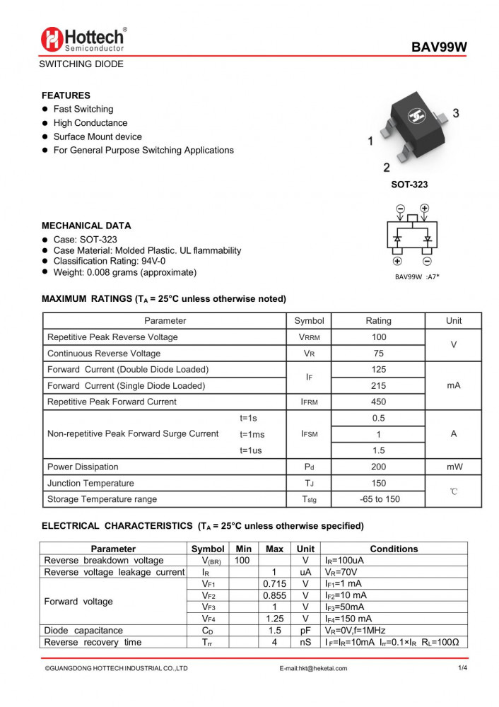 BAV99W datasheet page 1