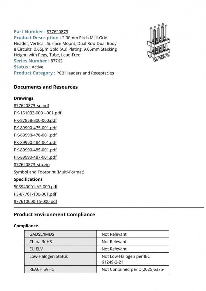 MOLEX 877620873 technical document page 1