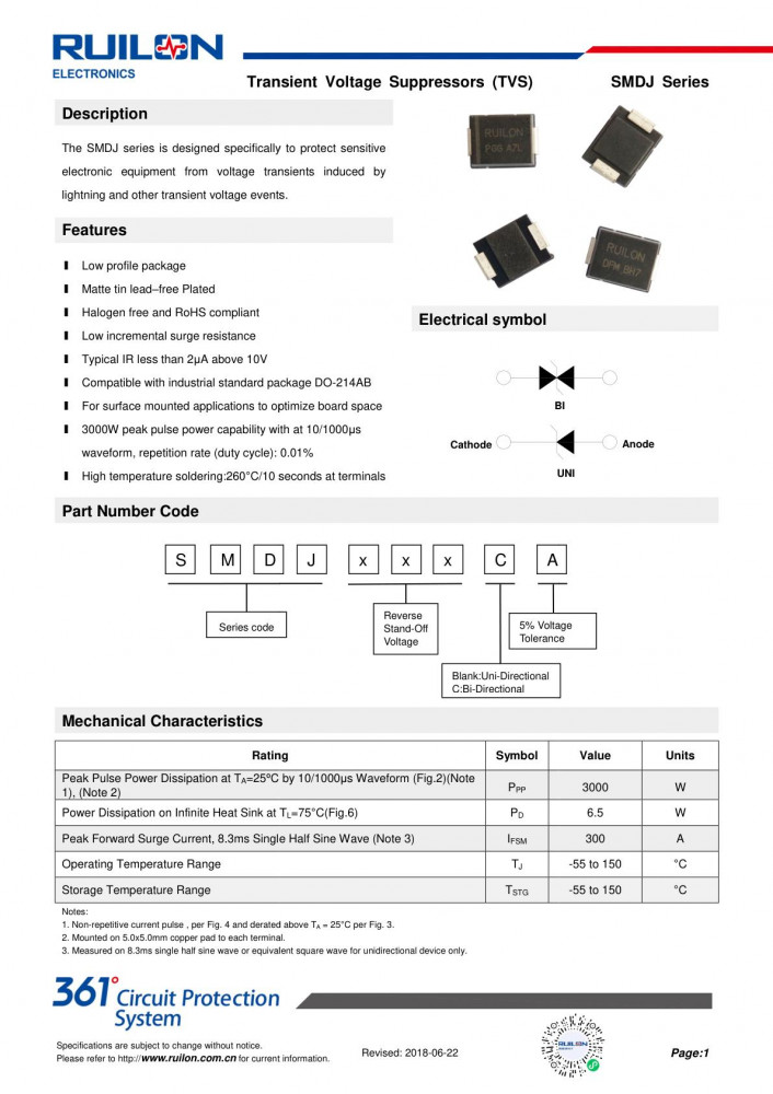 SMDJ51CA datasheet page 1
