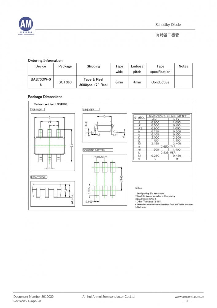 BAS70DW-06 datasheet page 3