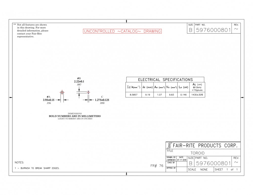 Fair-Rite 5976000801 technical document preview