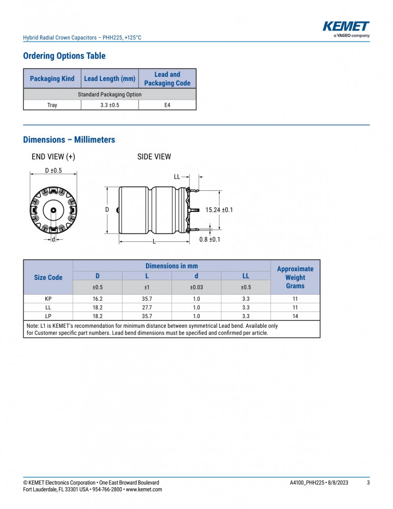 KEMET PHH225 datasheet page 3