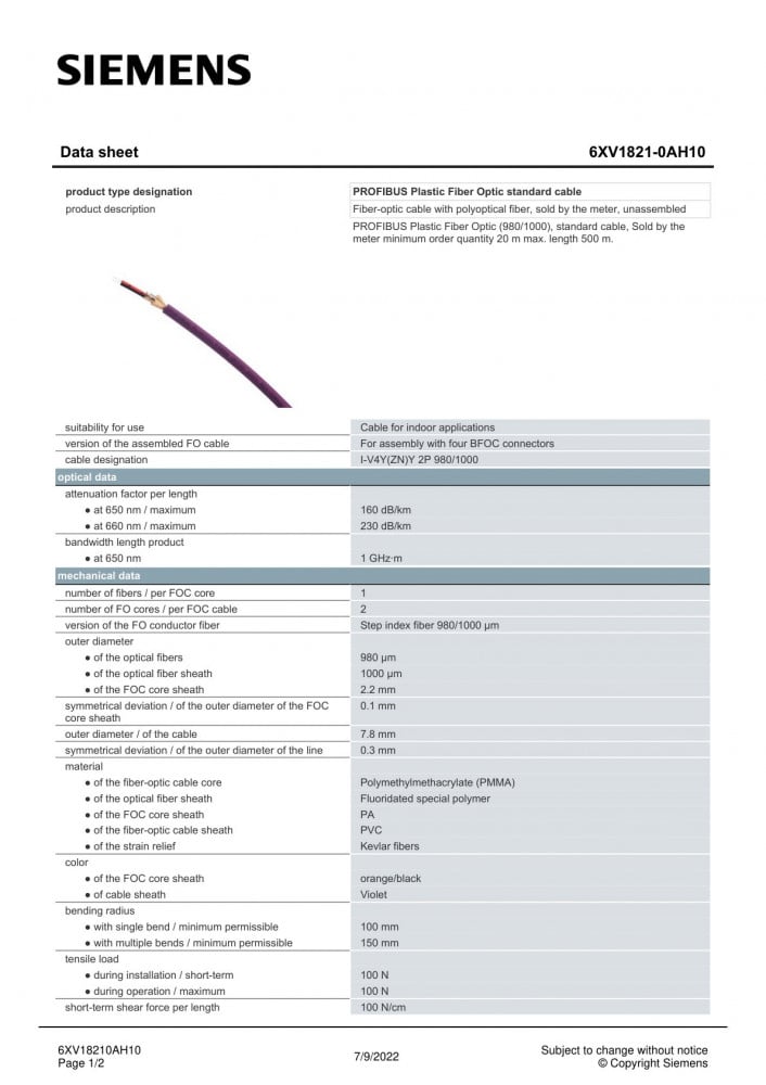 6XV18210AH10 technical document page 1