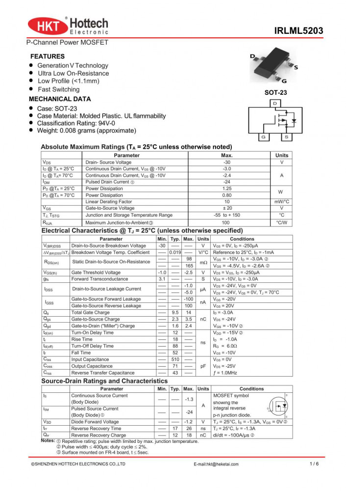 IRLML5203 datasheet page 1