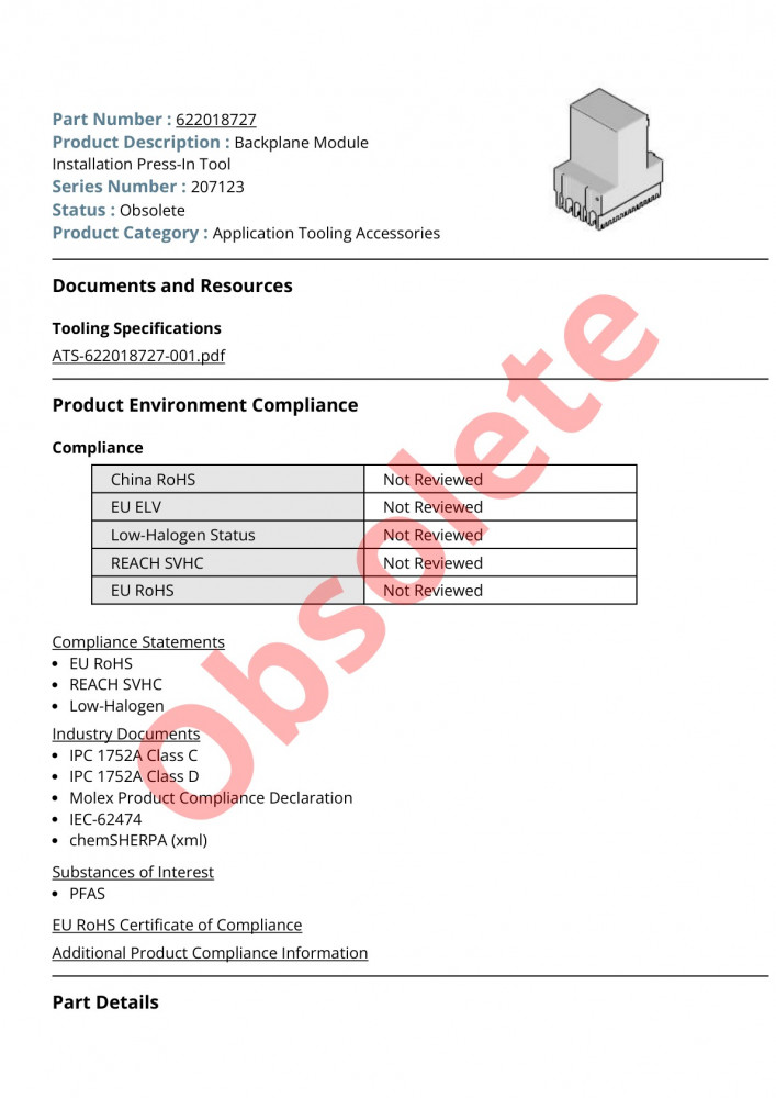 Molex 622018727 tooling document image, page 1
