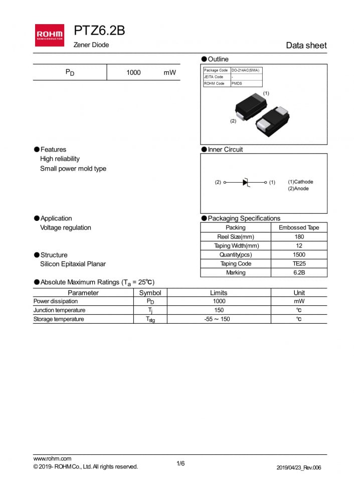 ROHM PTZTE25 datasheet page 1