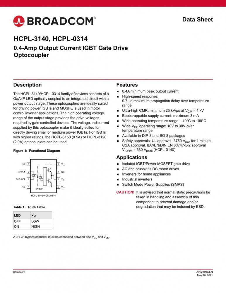 HCPL-3140-060E datasheet page 1