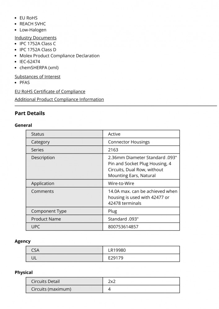 Molex .093 standard pin terminals specification page 2