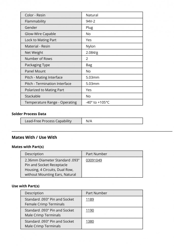 Molex .093 standard pin terminals specification page 3