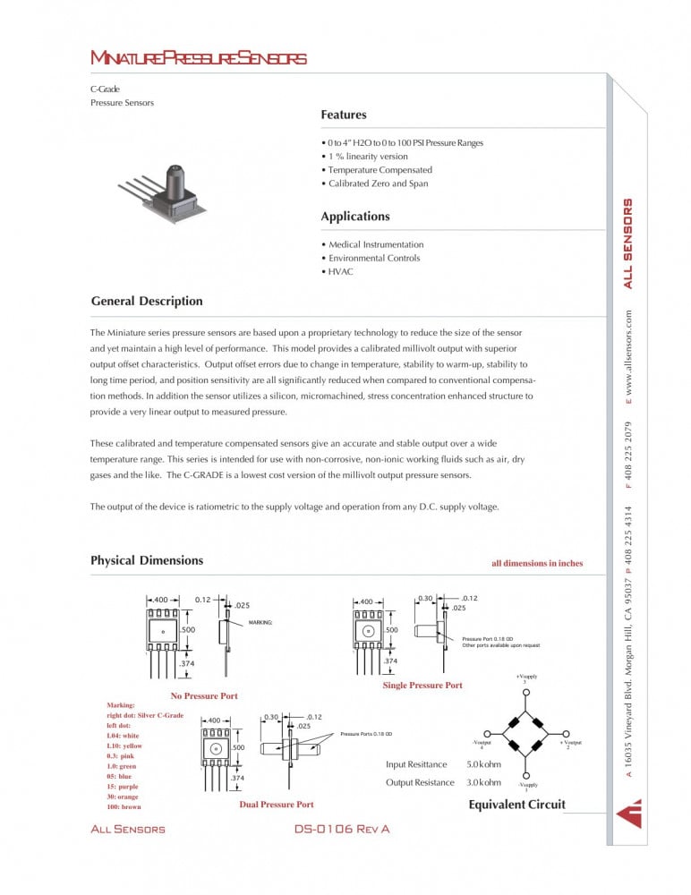 Amphenol pressure sensor datasheet page 1