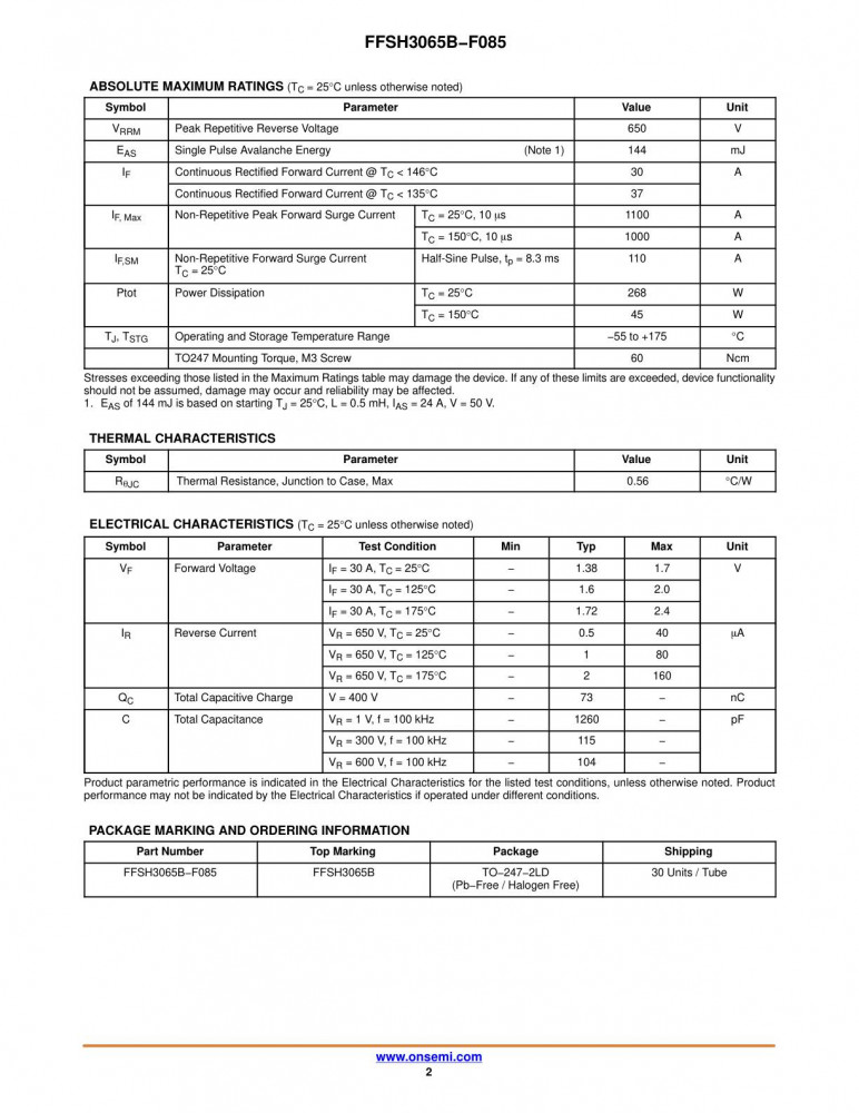 FFSH3065B-F085 datasheet page 2