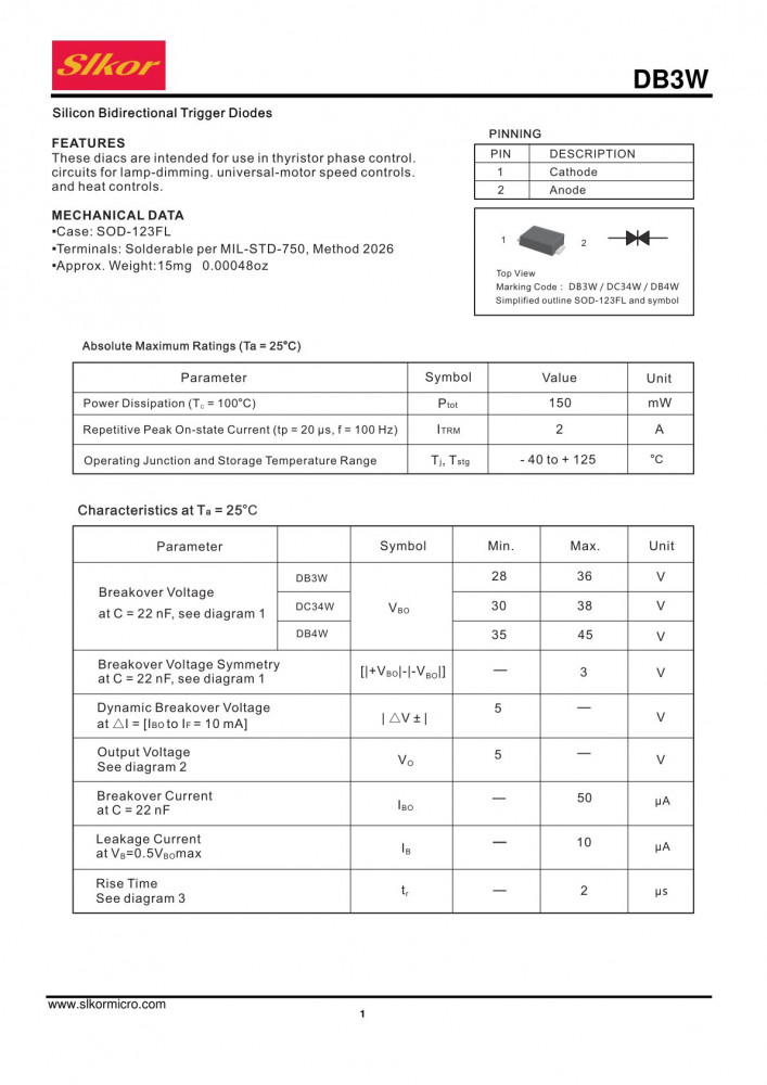 DB3W datasheet page 1
