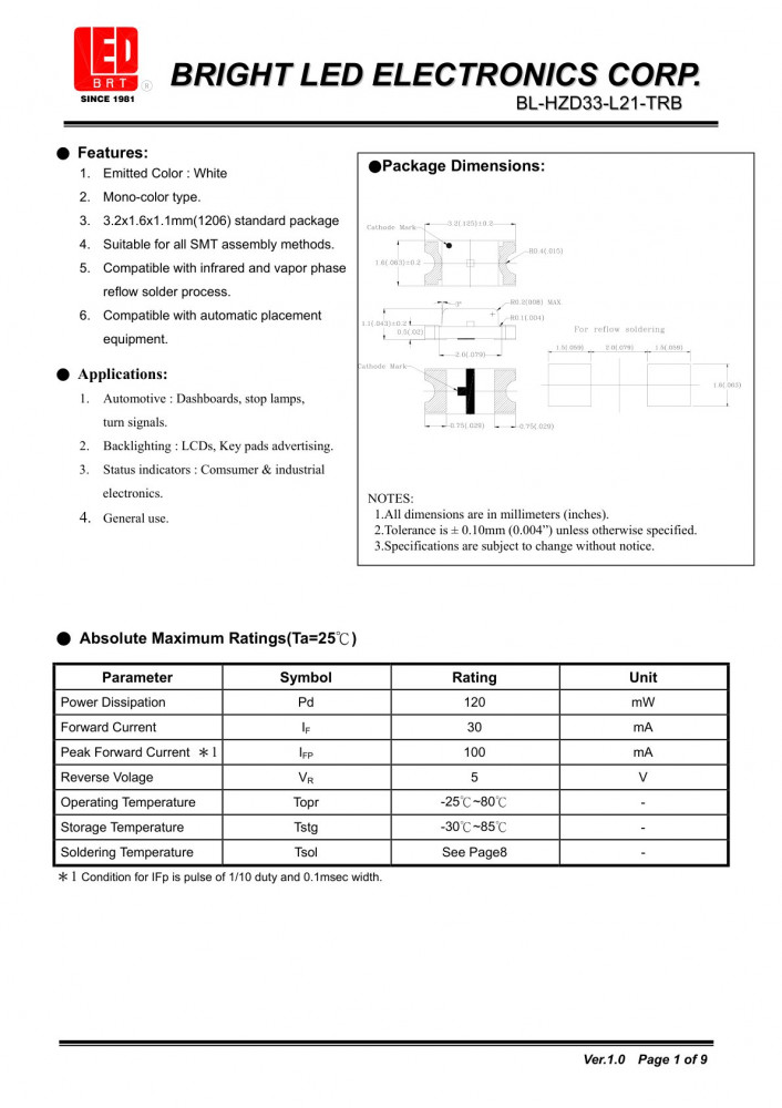 BL-HZD33-L21-TRB datasheet page 1