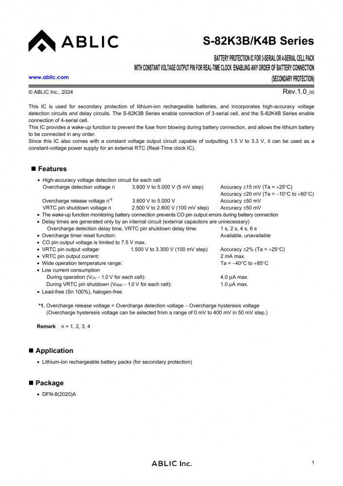 ABLIC S-82K3B/K4B technical document page 1
