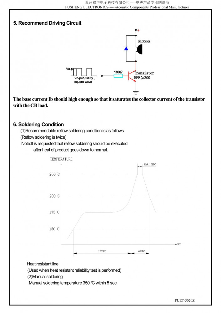 FUET-5020Z frequency response and driving circuit