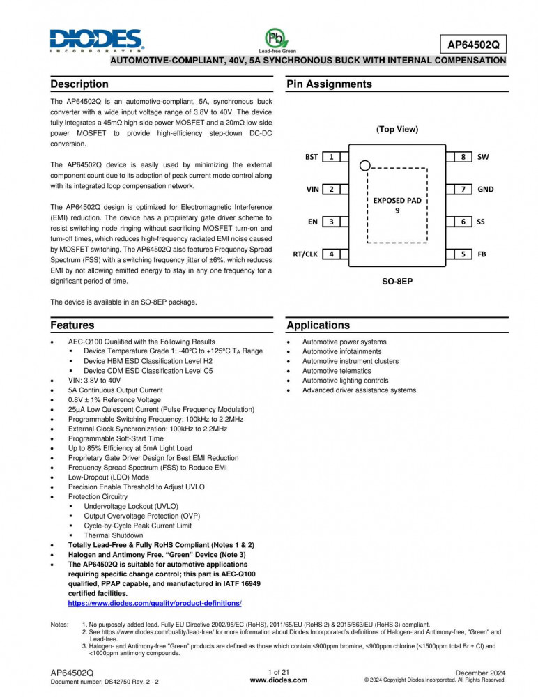 AP64502QSP-13 datasheet page 1