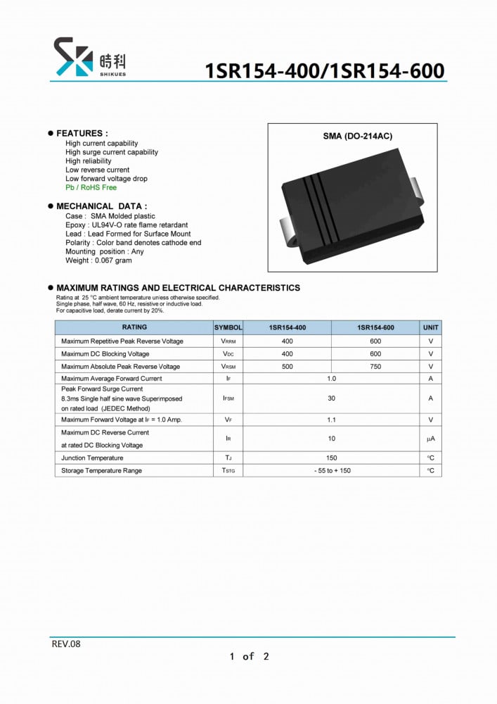 1SR154-400 datasheet page 1
