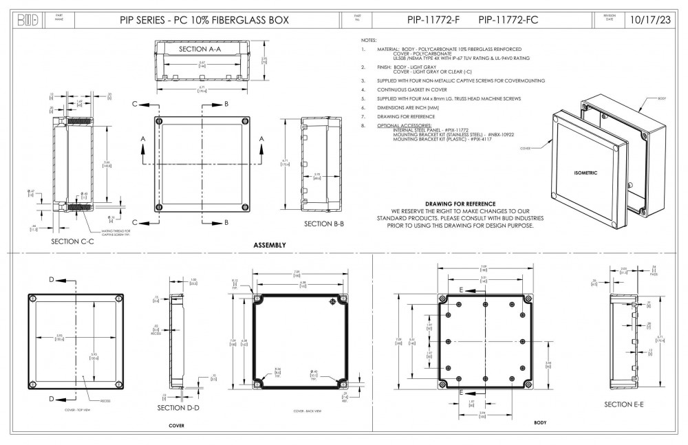 Bud Industries PIP-11772-F enclosure reference drawing