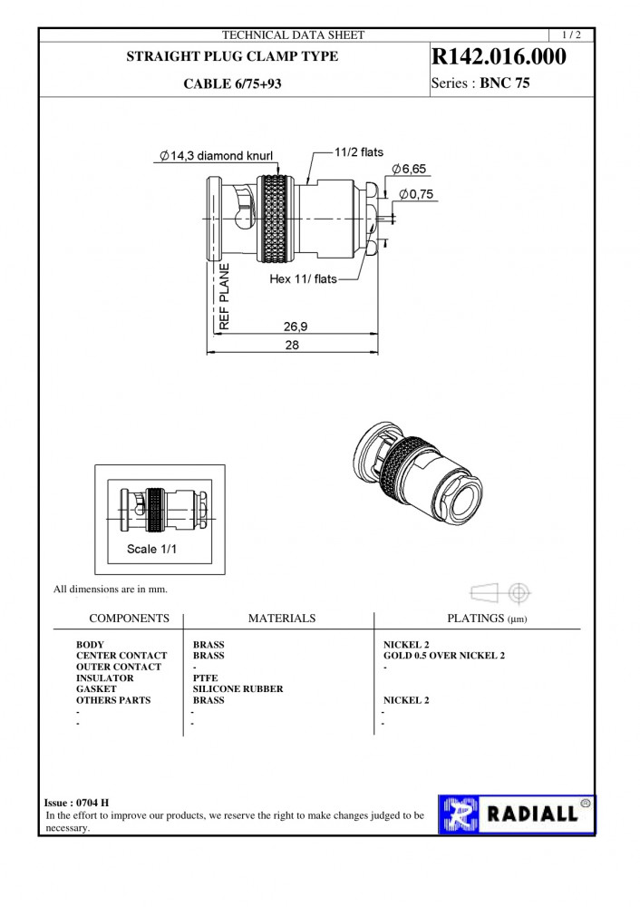 Radiall R142016000 technical document, page 1
