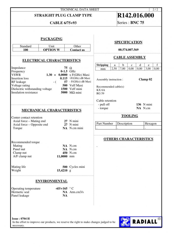 Radiall R142016000 technical document, page 2