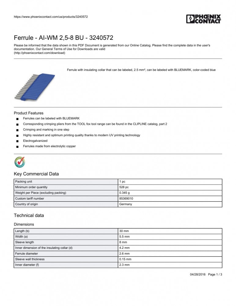 Phoenix Contact 3240572 technical document page 1