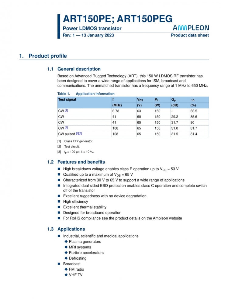 ART150PEXY datasheet page 1