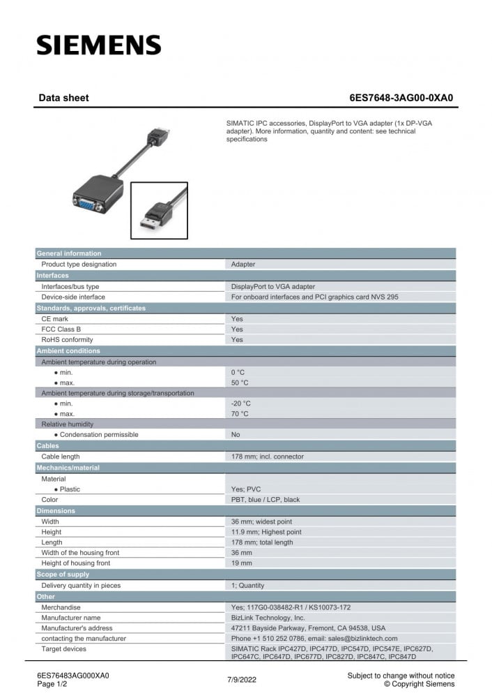 6ES76483AG000XA0 technical document page 1