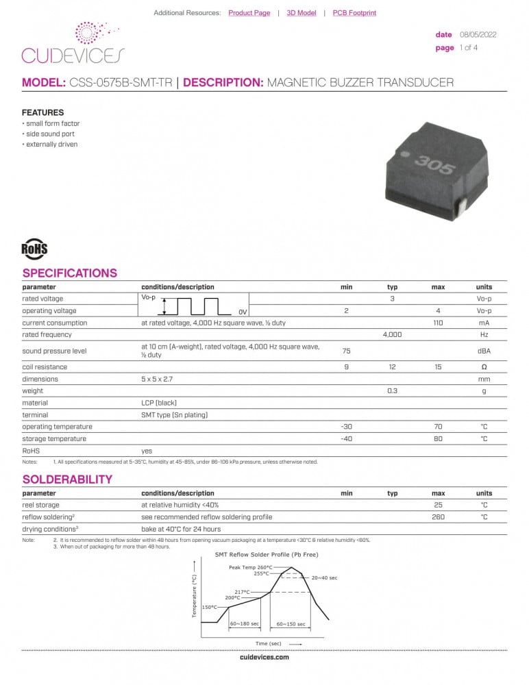 CSS-0575B-SMT-TR datasheet page 1