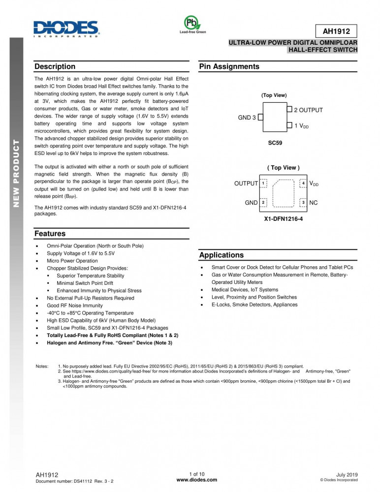 AH1912 datasheet page 1