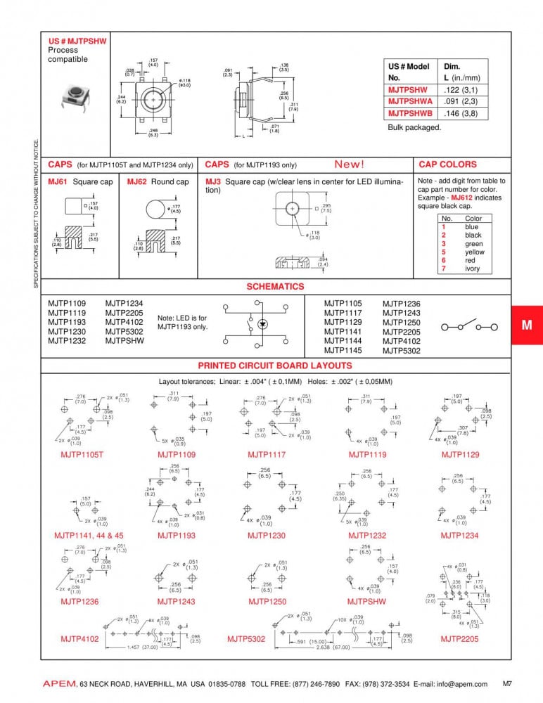 APEM MJTP datasheet page 5