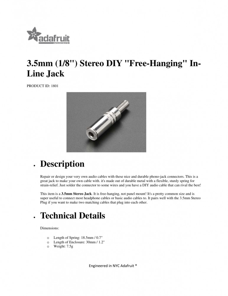 Adafruit 1801 technical document preview