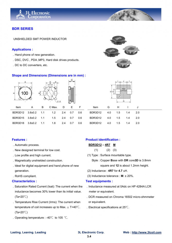 BDR3D12 electrical specifications page